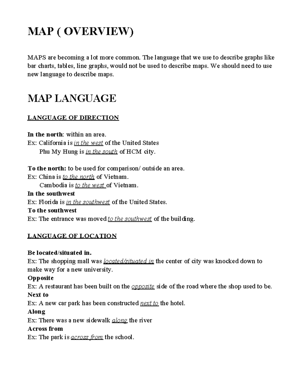 IELTS Writing Task 1: MAP Overview and Language Guide - Studocu