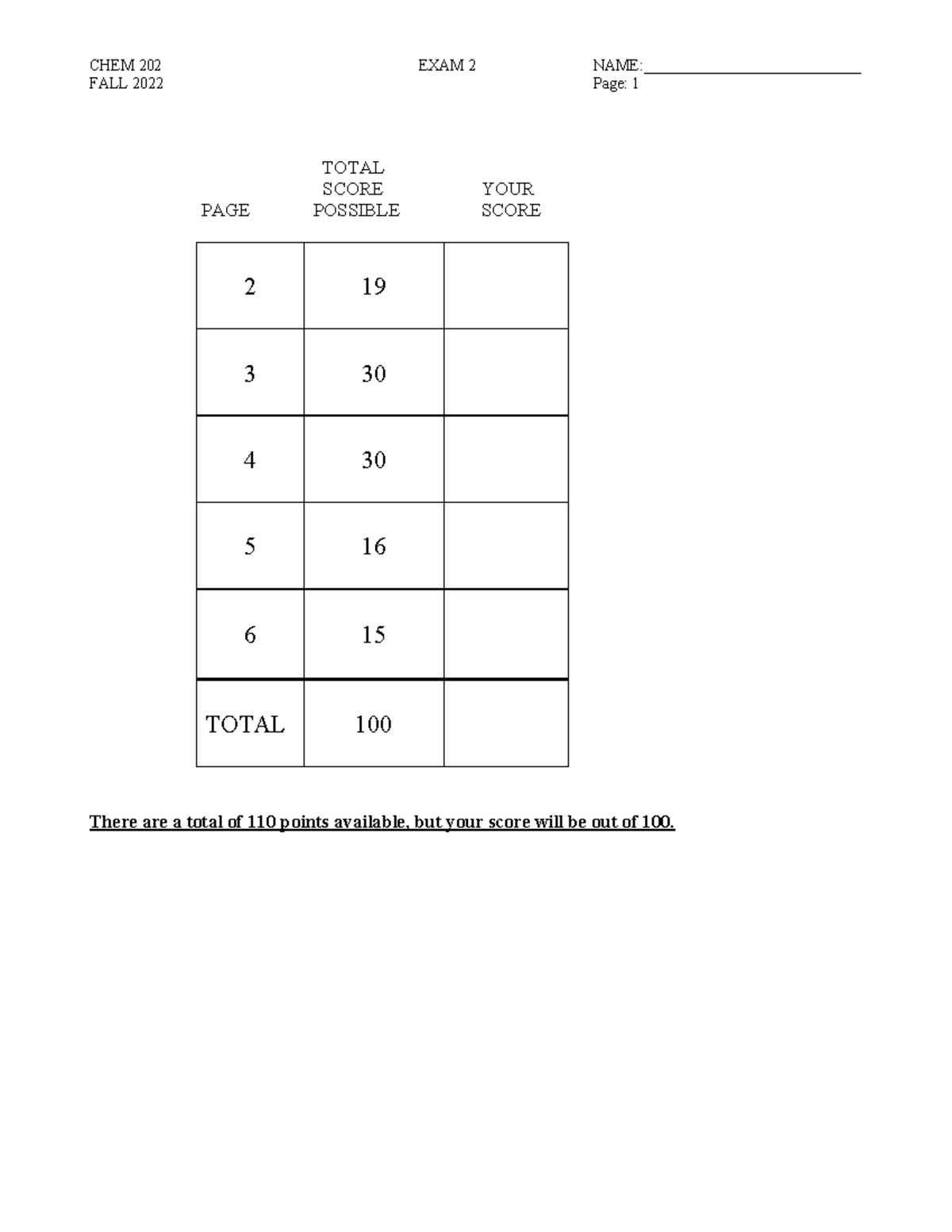 CHEM 202 FALL 2022 EXAM 2 SCORE & QUESTIONS OVERVIEW - Studocu