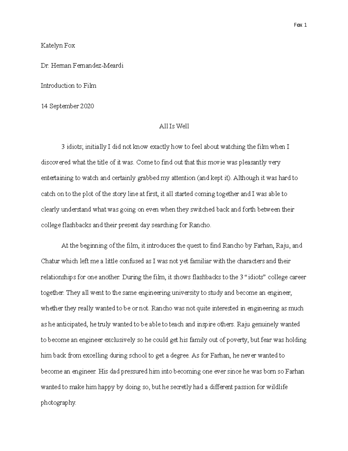 3 idiots - film review - Professor Hernan Fernandez-Meardi - Fox 1 ...