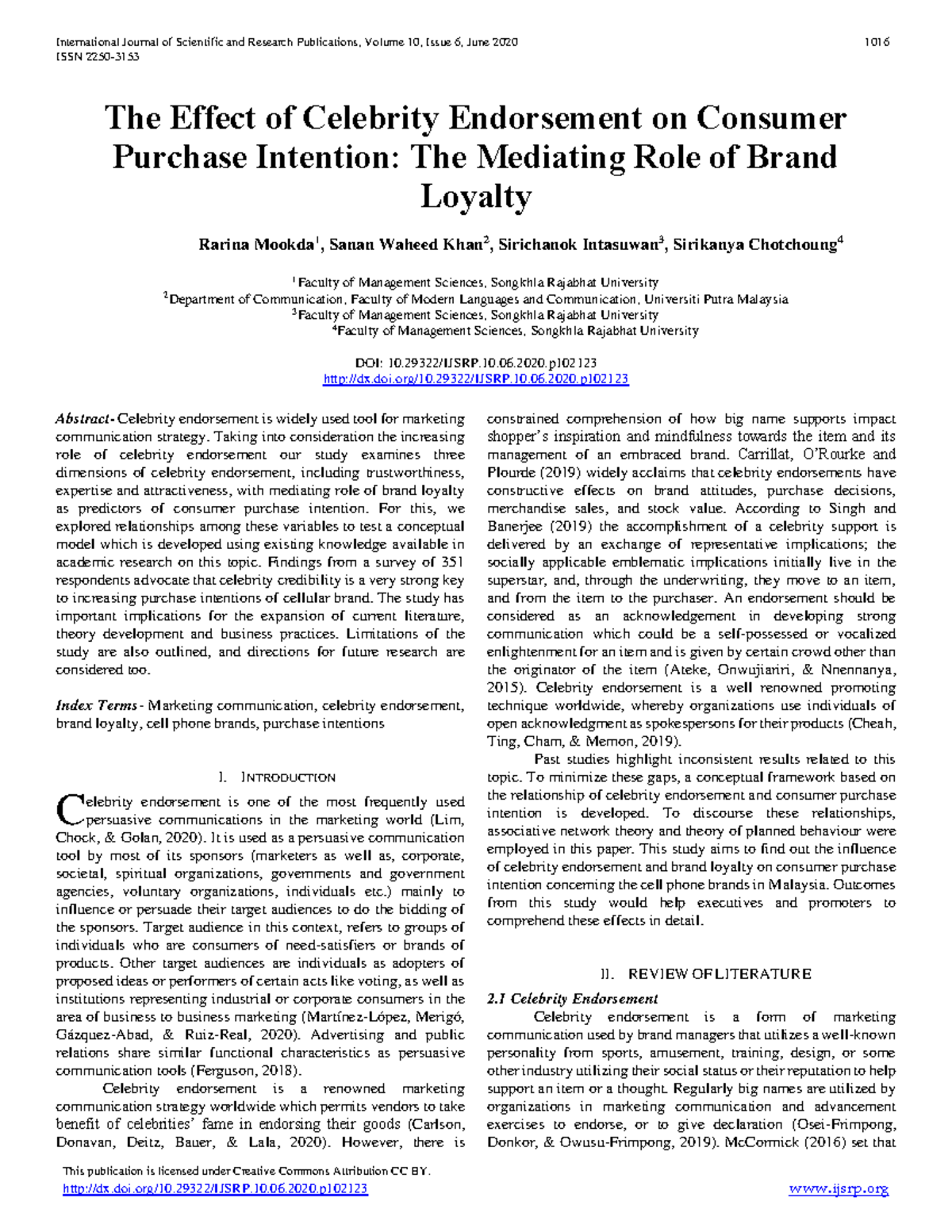 The Effect of Celebrity Endorsement on Consumer Pu - ISSN 2250- This ...