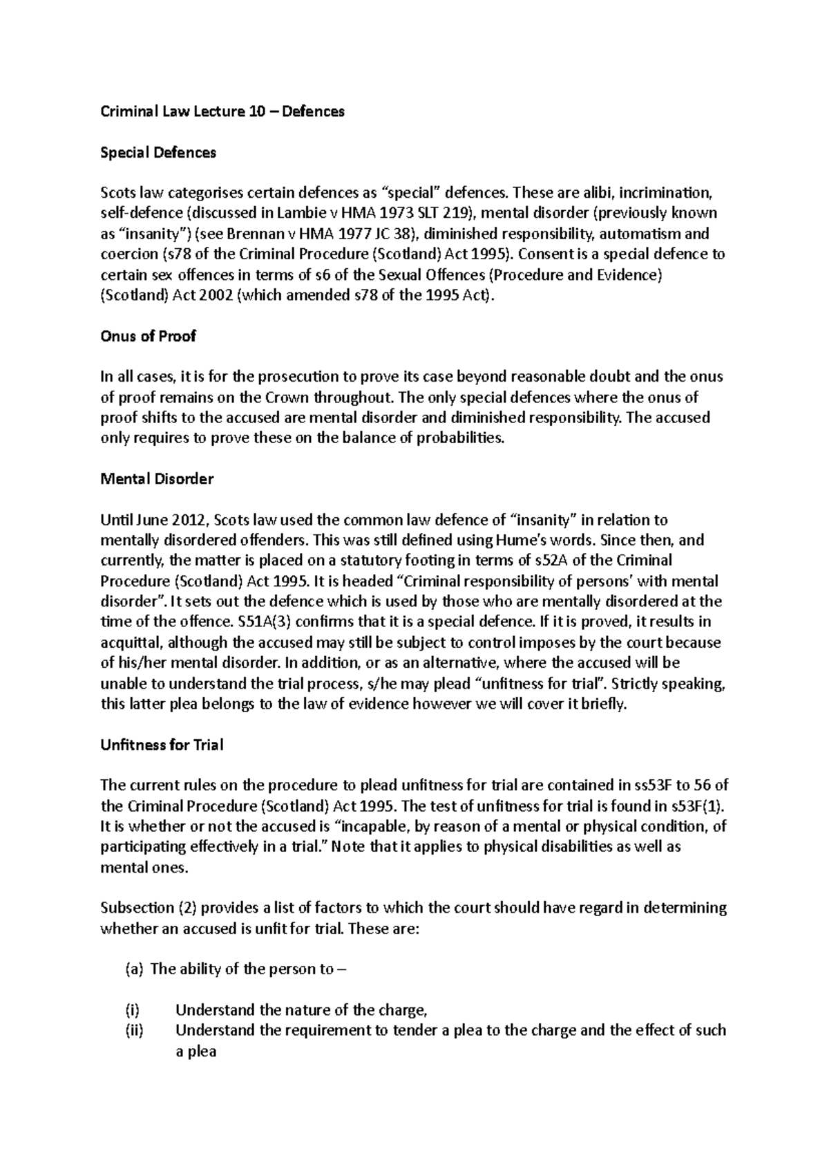 Criminal Law Lecture 10: Understanding Special Defences in Scots Law ...