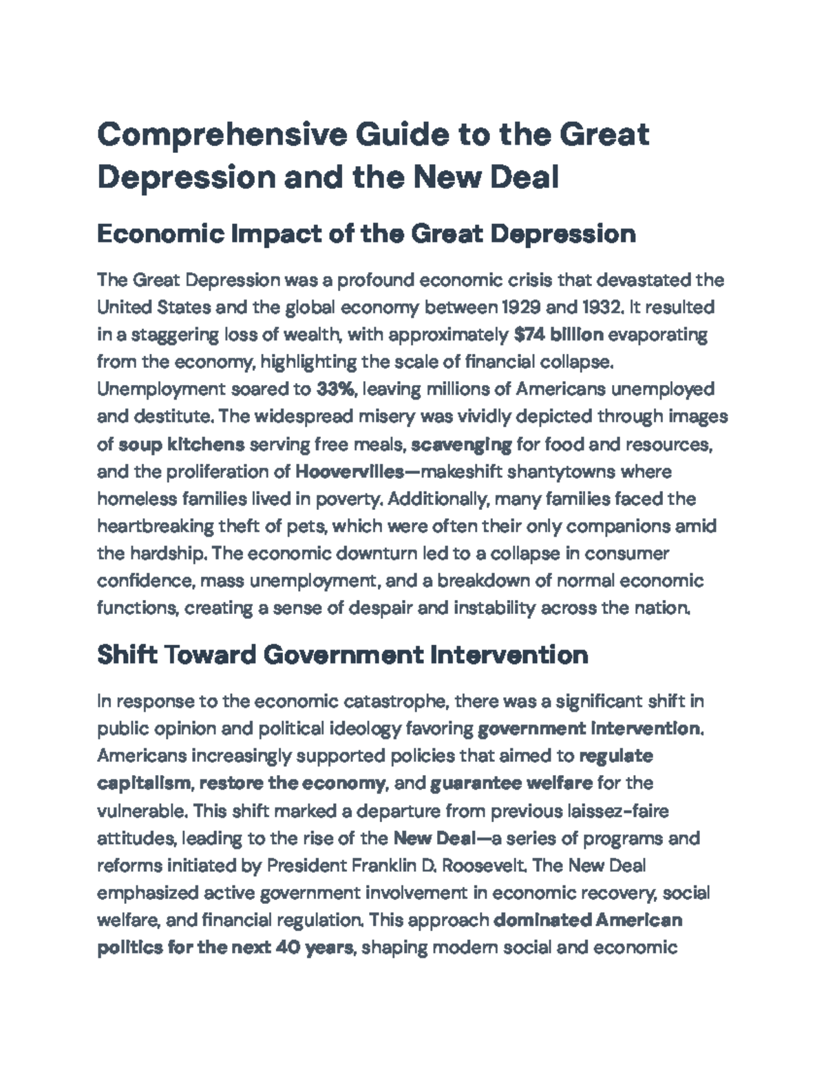 Comprehensive Overview of the Great Depression & New Deal Policies ...