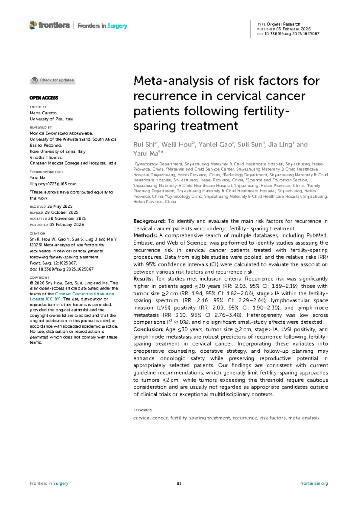 Risk Factors for Recurrence in Cervical Cancer Post-Fertility-Sparing ...