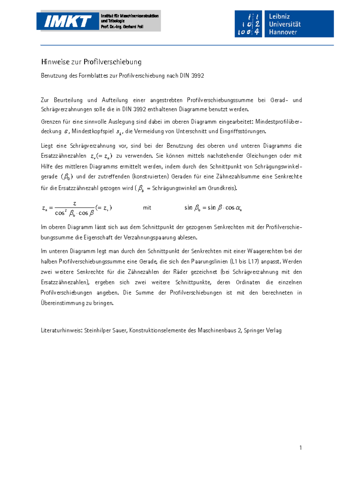 Theorie der Verzahnung Profilverschiebung - 1 Hinweise zur ...