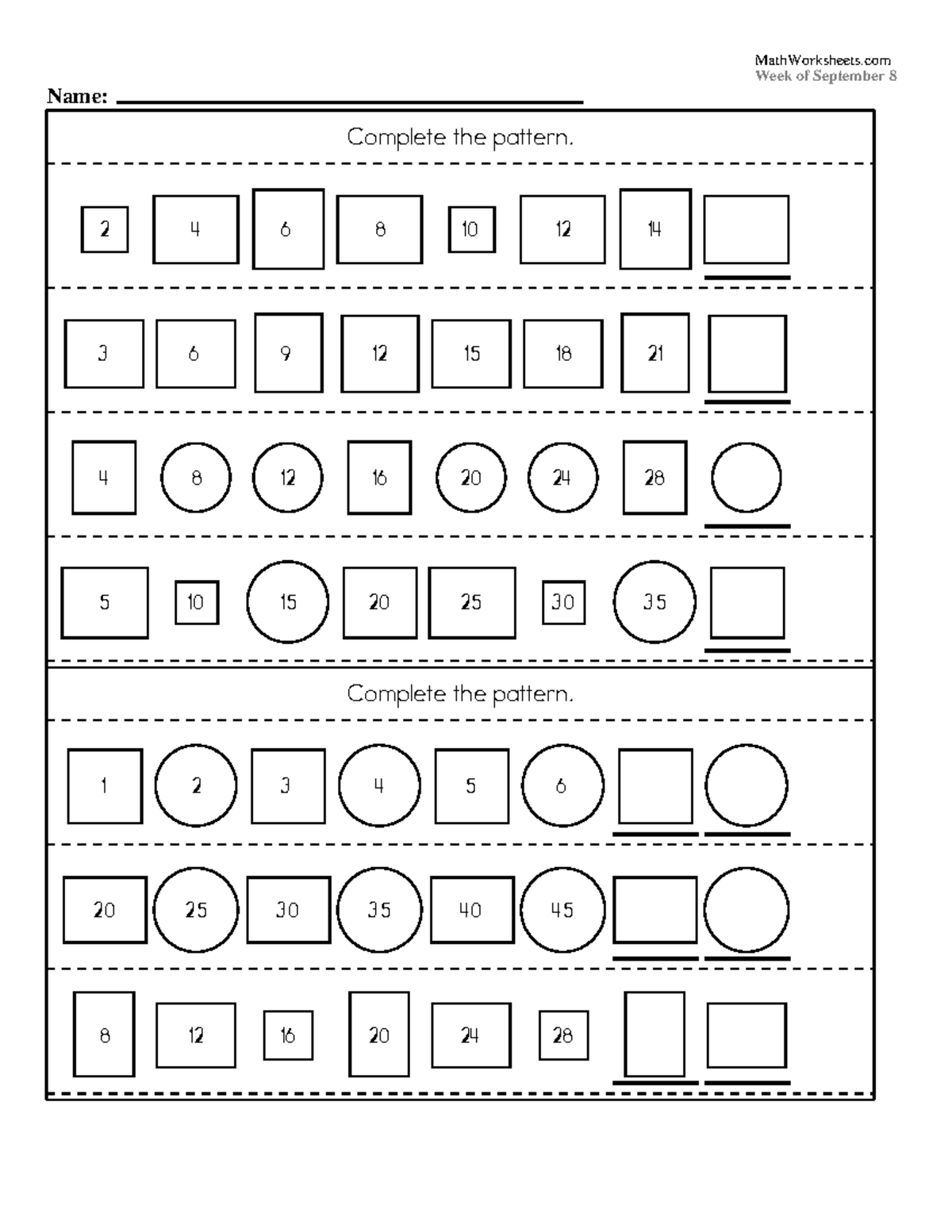 Math Worksheets G1 - Week of September 8 Activities - Studocu