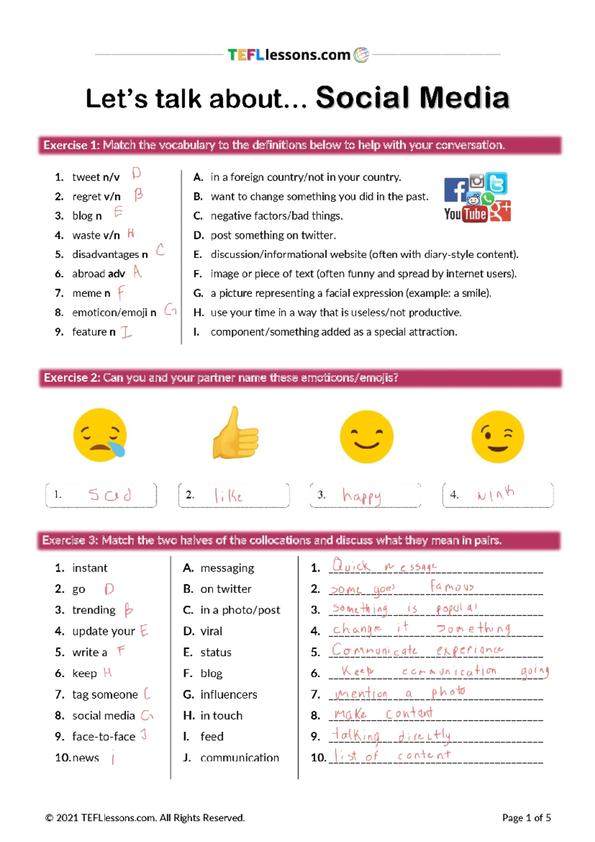 Social Media Exercise W: Vocabulary Matching & Collocations - Studocu