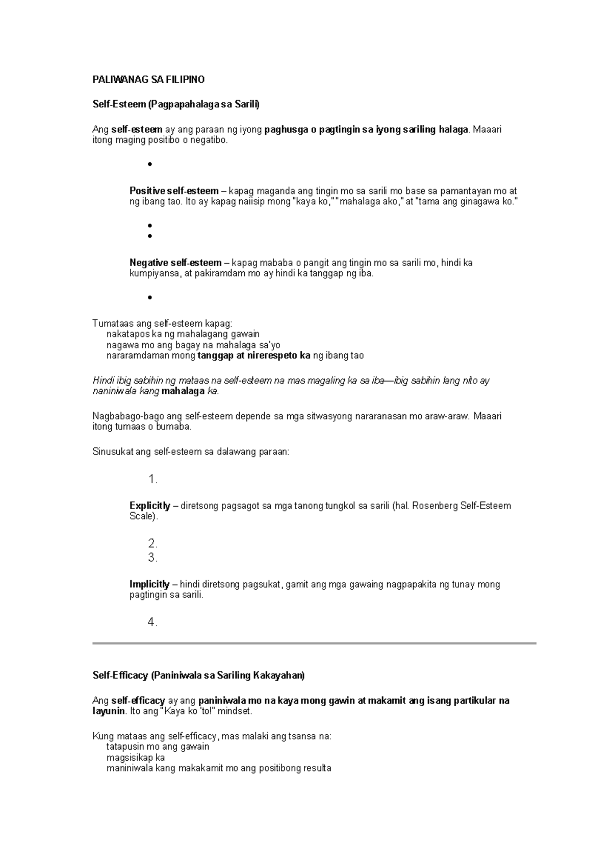SELF-ESTEEM: Lecture Notes on Personal Value and Identity - Studocu