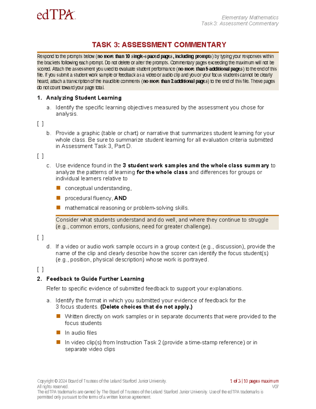 Ed TPA ELM Assessment Commentary - Elementary Mathematics Task 3 ...