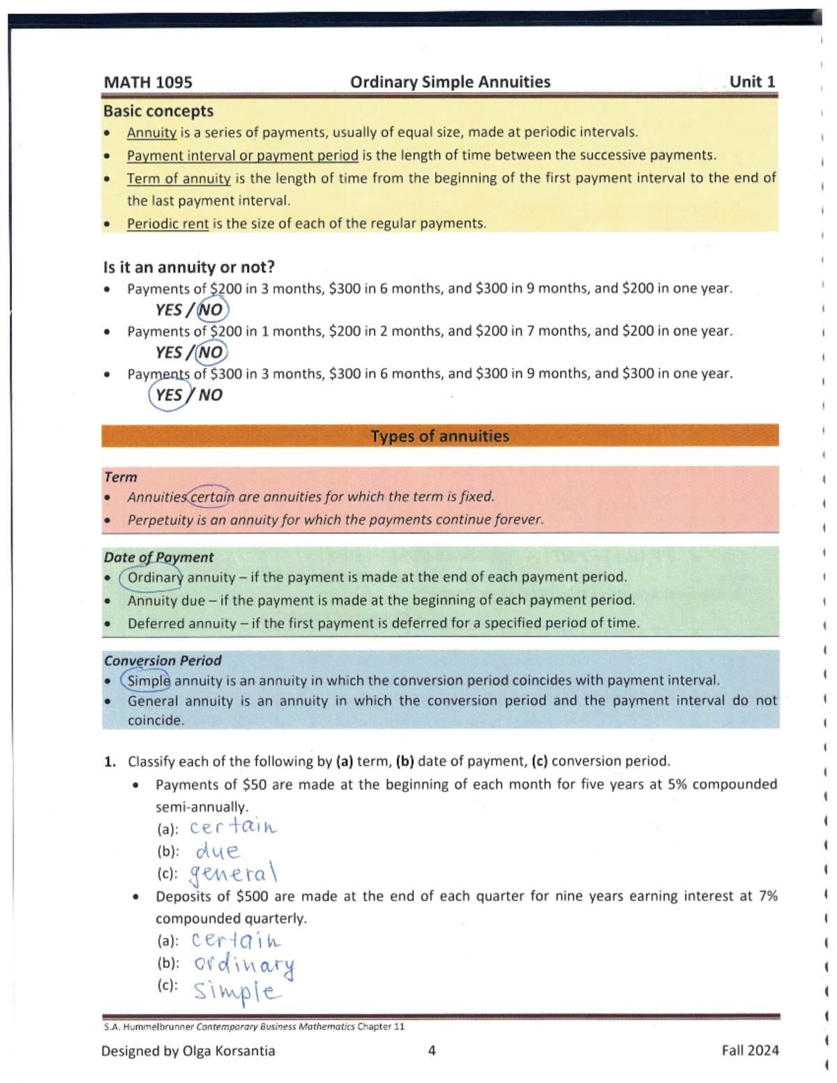 MATH1095 - W1 Unit 1 (1 of 4) - Ordinary Simple Annuities Notes Fall ...
