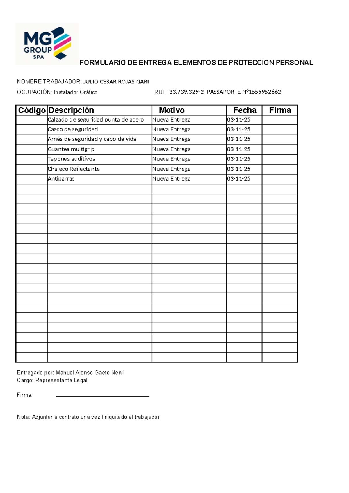 Formato EPP OO - kkkkkk - FORMULARIO DE ENTREGA ELEMENTOS DE PROTECCION ...