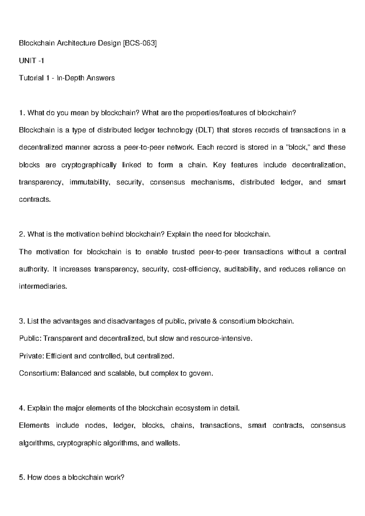 Blockchain Architecture Design UNIT Tutorial 1 Answers and Insights ...