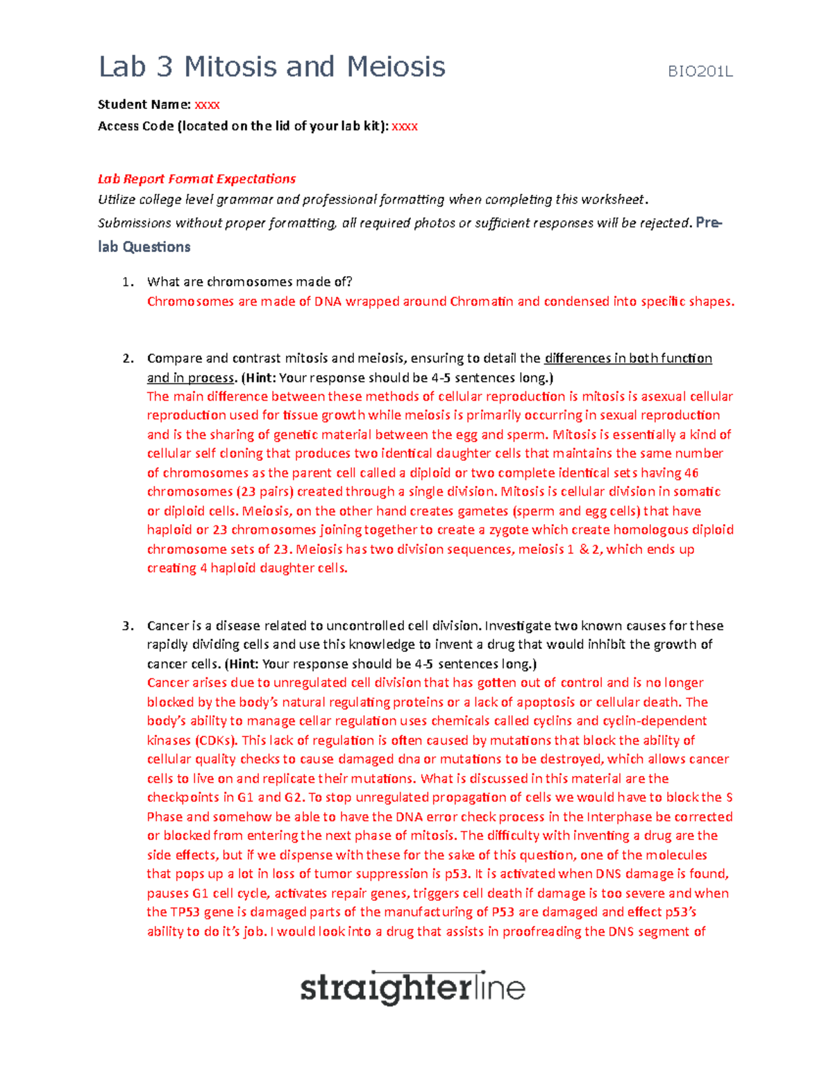 Lab 3: Mitosis and Meiosis Analysis - BIO201L - Studocu