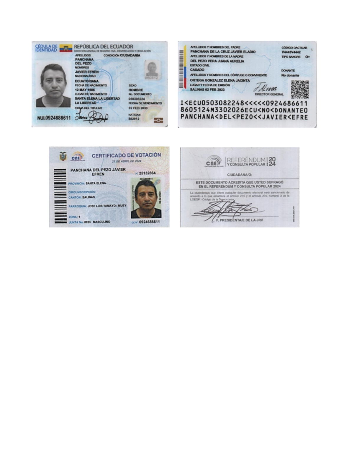 Cedula - Javier Panchana - CÉDULA DE REPUBLICA DEL ECUADOR APELLIDOS Y NOMBRES DEL PADRE CÓDIGO ...