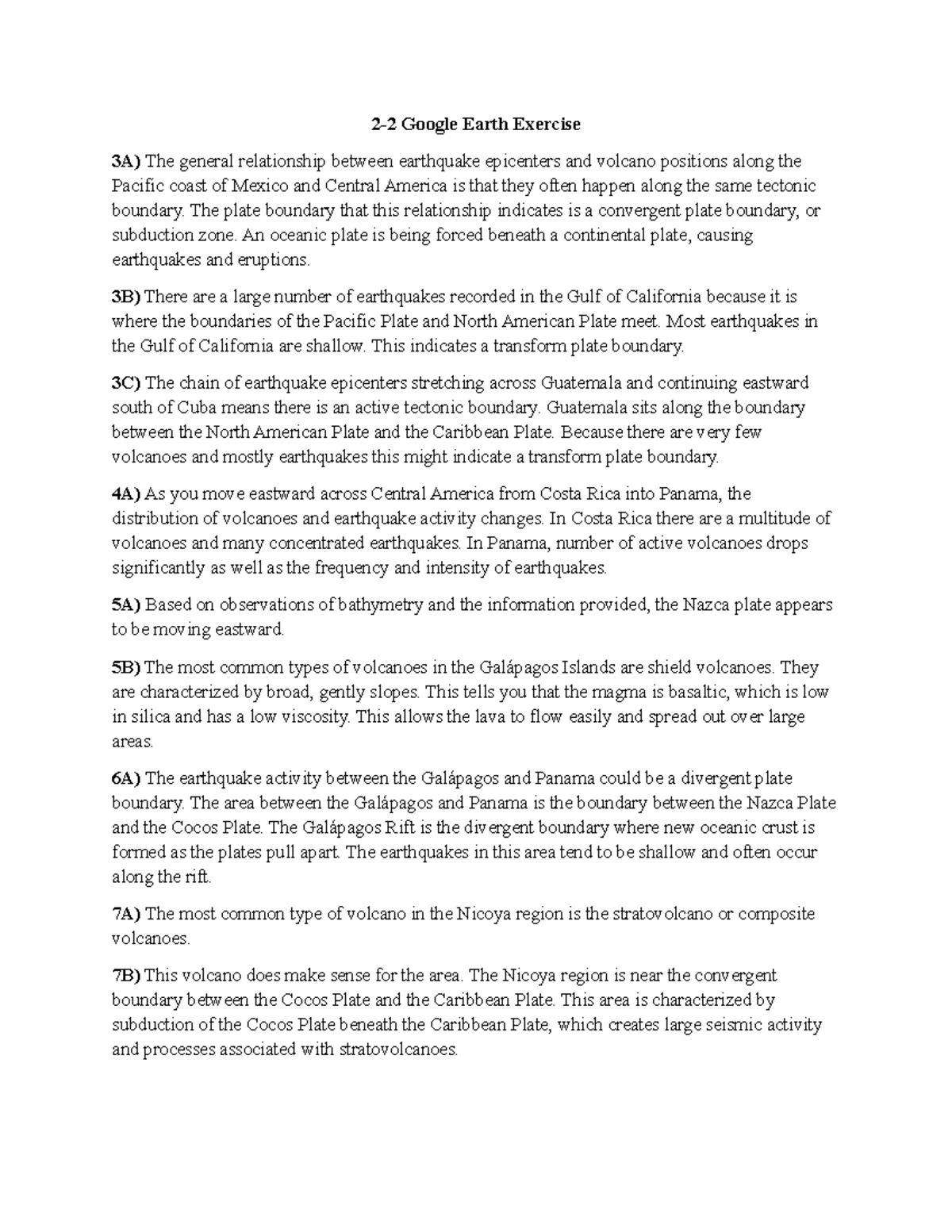 Google Earth Exercise 2-2: Tectonic Boundaries & Seismic Activity - Studocu