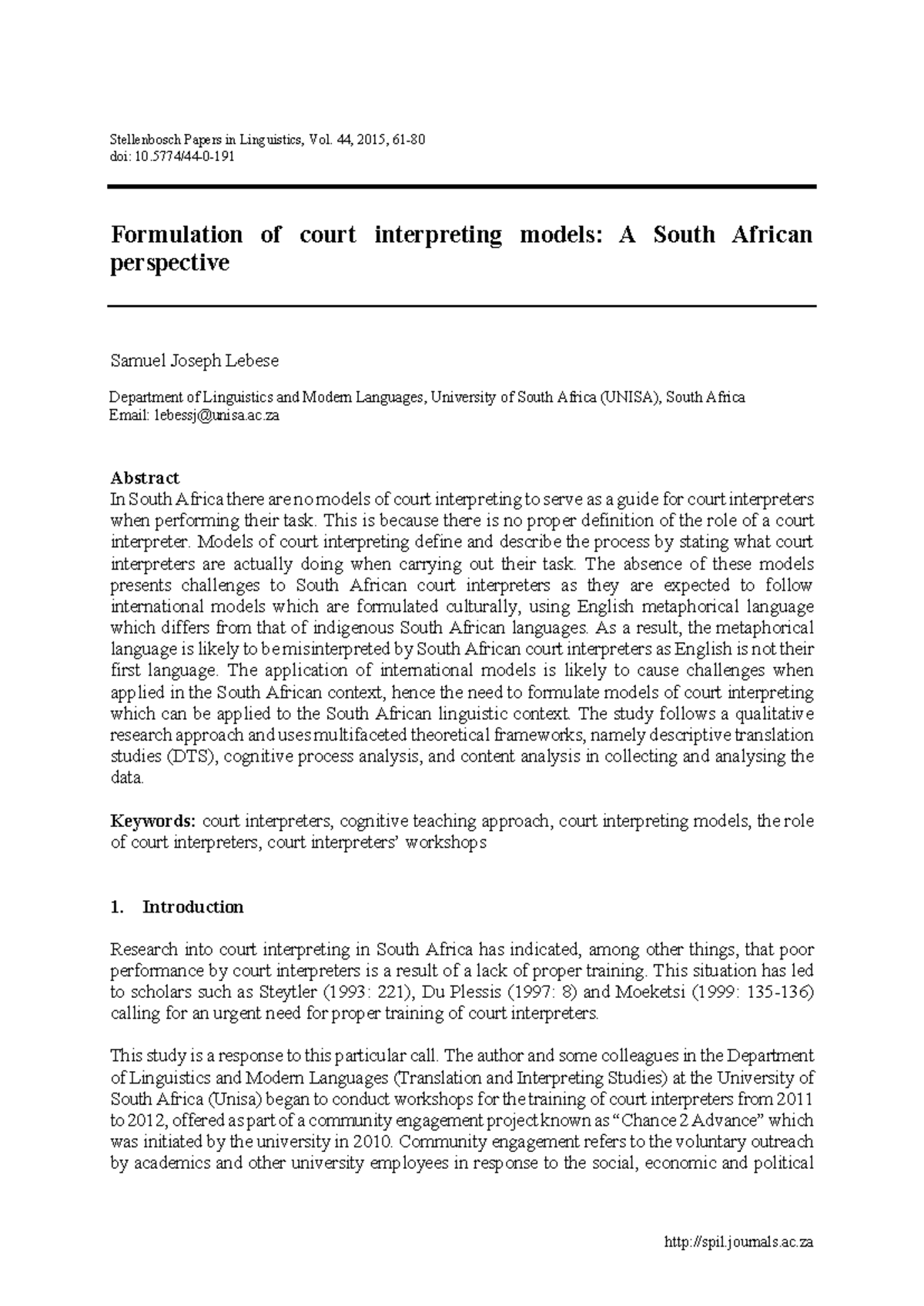 Lebese 2015 - sing a participatory approach and purposive sampling ...