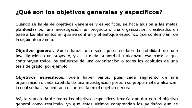 Objetivos Generales y Específicos en Investigación: Guía Completa - Studocu