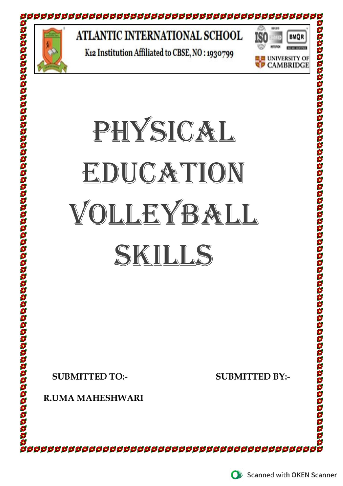 Physical Education Project: Volleyball Skills - Class XII (99013915 ...