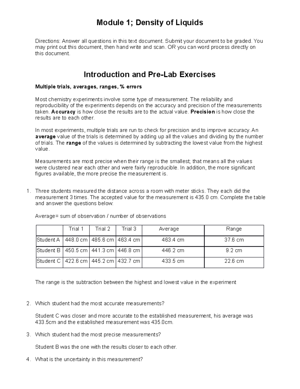 Module 1 Density of Liquids - Mateo Rivera - Module 1; Density of ...