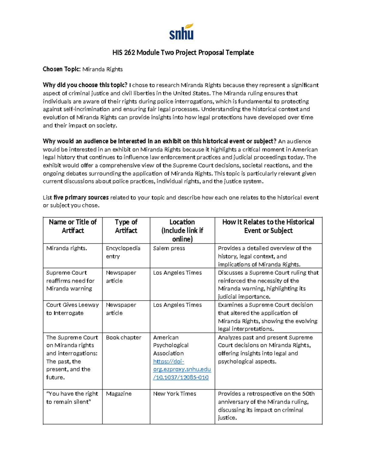 His 262 Module Two Project Proposal Temp - HIS 262 Module Two Project ...