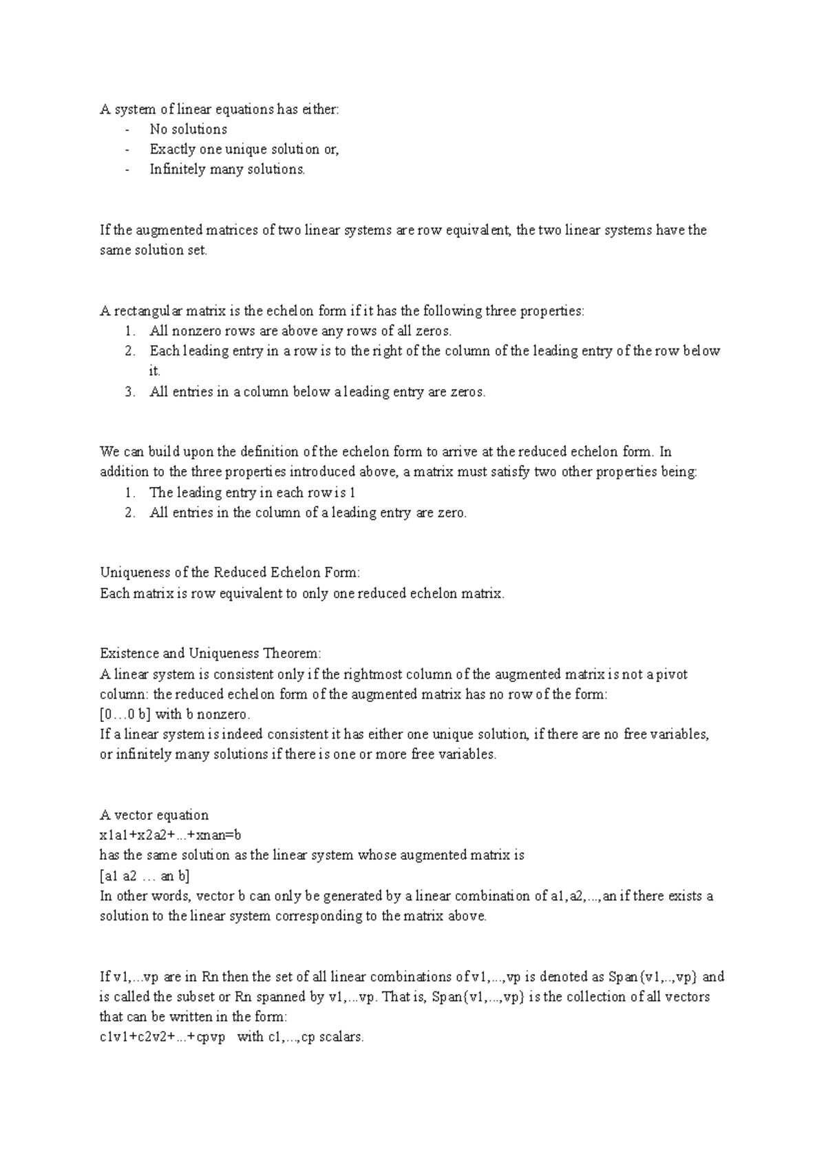 Linear Algebra: Defs and Thms for Course Code MATH 301 - Studeersnel