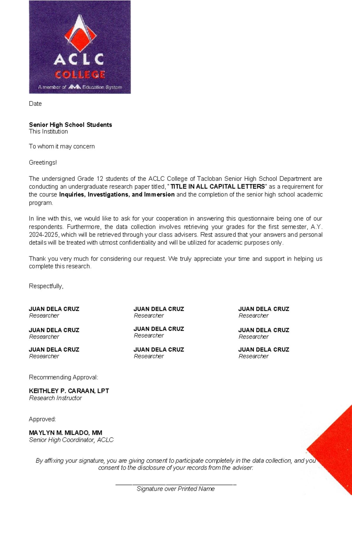 Letter for Data Collection Respondents - GWA Research Paper - Studocu