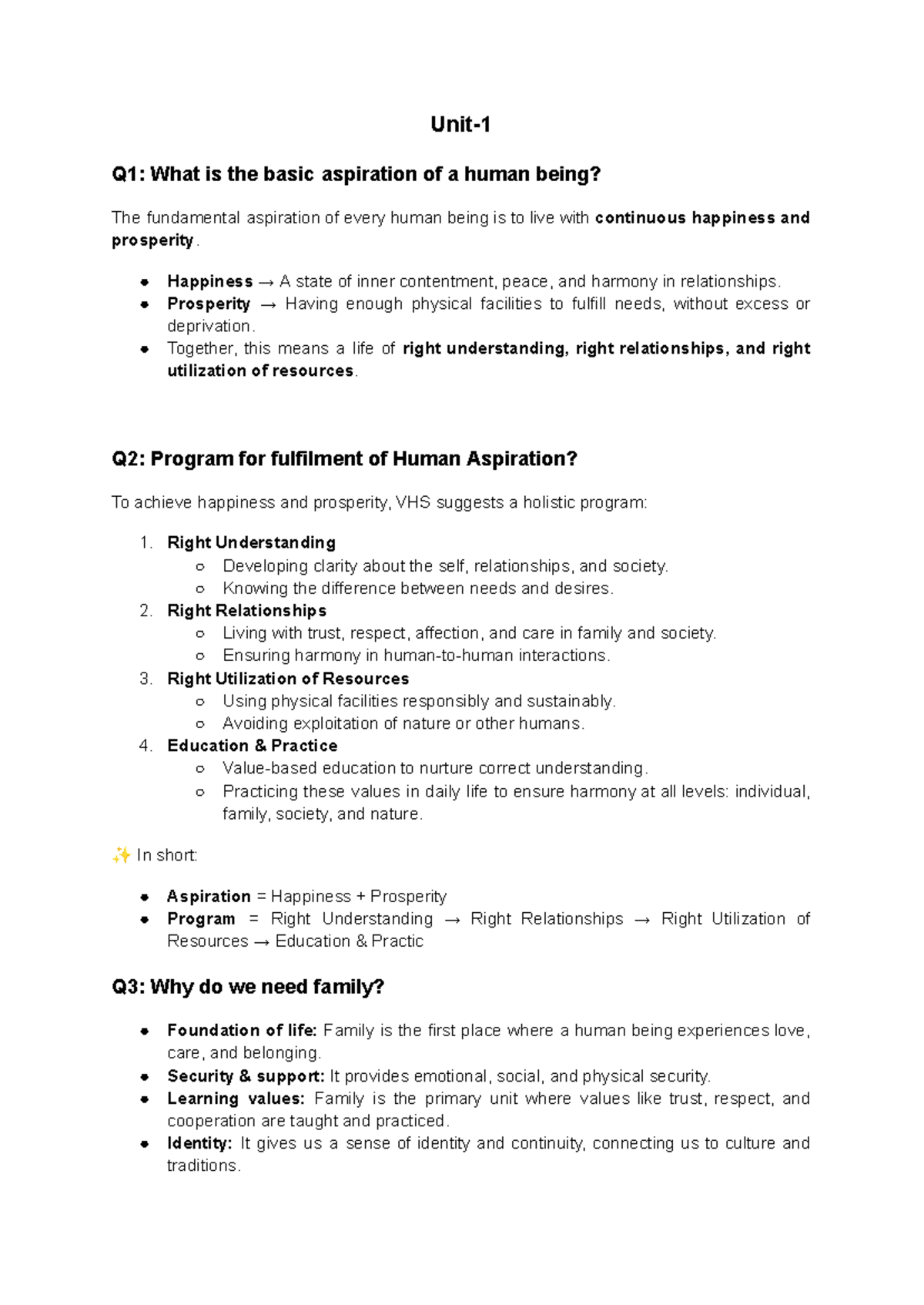 VHS Important Q&A: Understanding Human Aspirations and Relationships ...