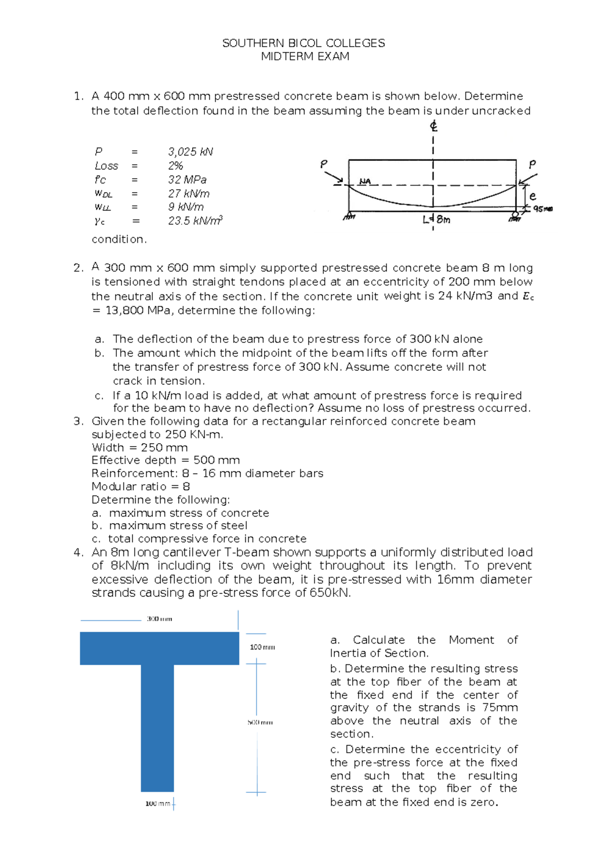 Midterm Exam PC 111325: Prestressed Concrete Beam Analysis - Studocu