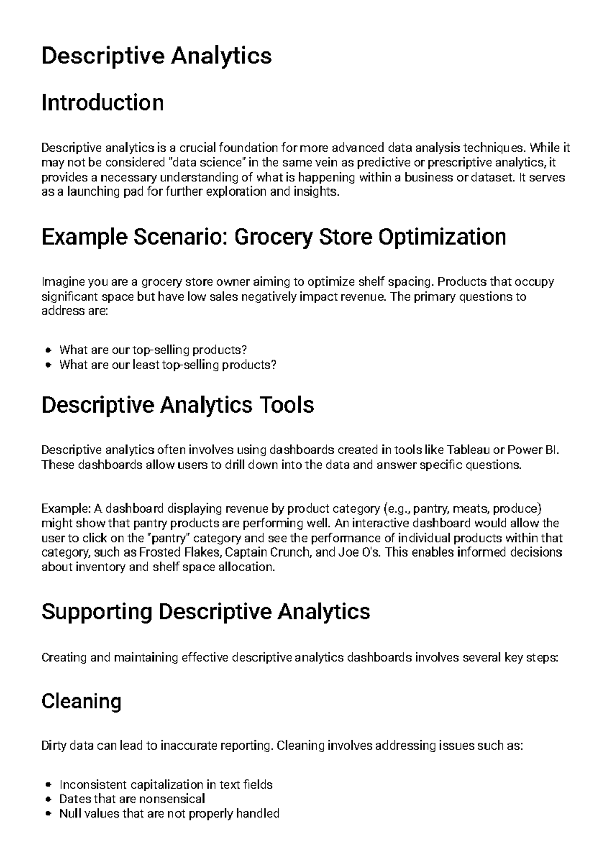 Introduction to Descriptive Analytics - Study Guide - Studocu