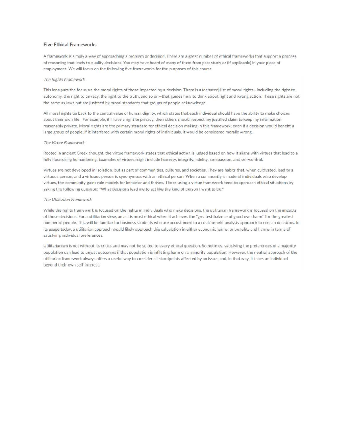Phil-260 Ethical Frameworks: Exploring Five Key Ethical Theories - Studocu