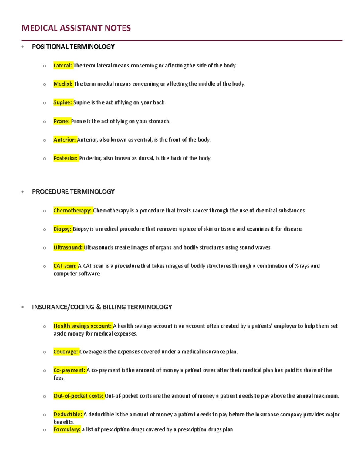 Medical Assistant Notes: Key Terms & Concepts for Healthcare Roles ...