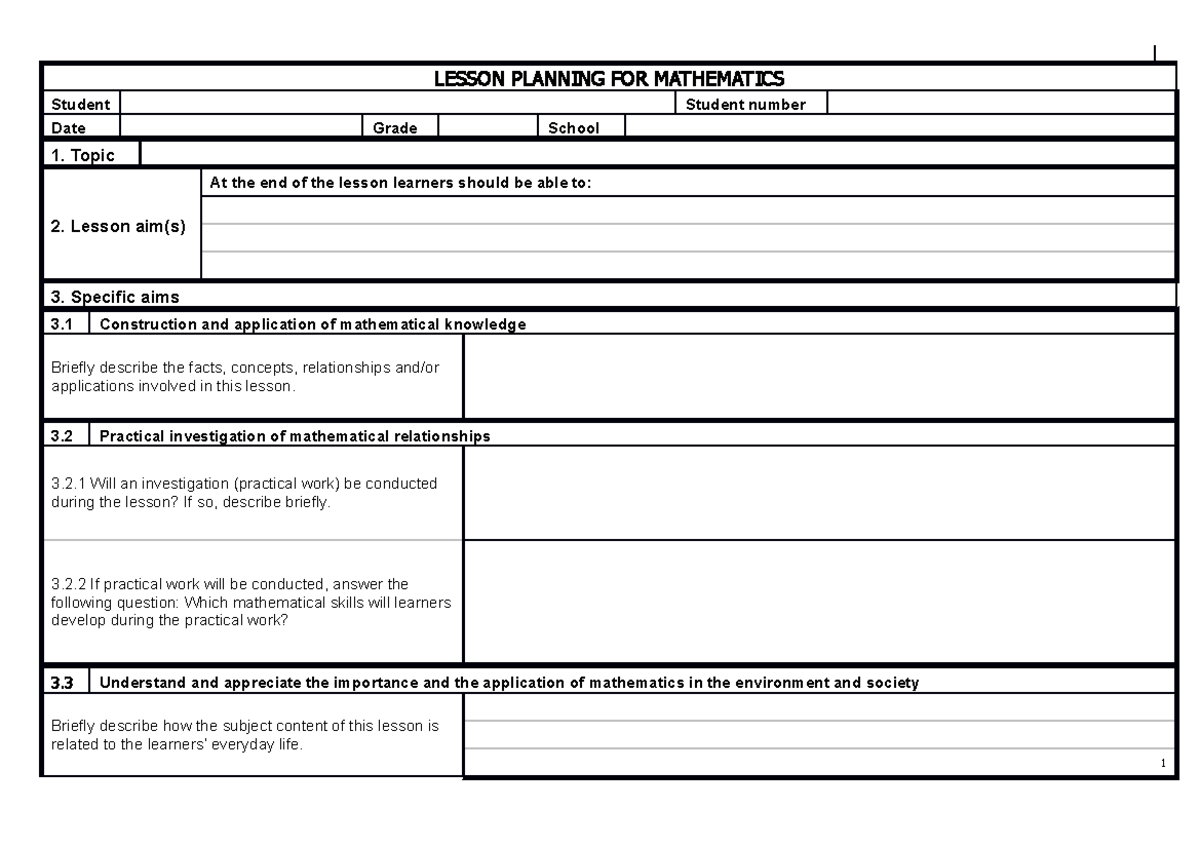 Mathematics Lesson Planning Guide: Effective Strategies and Structure ...