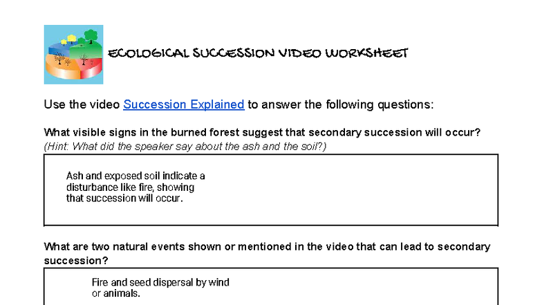 ECO 101: Ecological Succession Video Worksheet Insights - Studocu