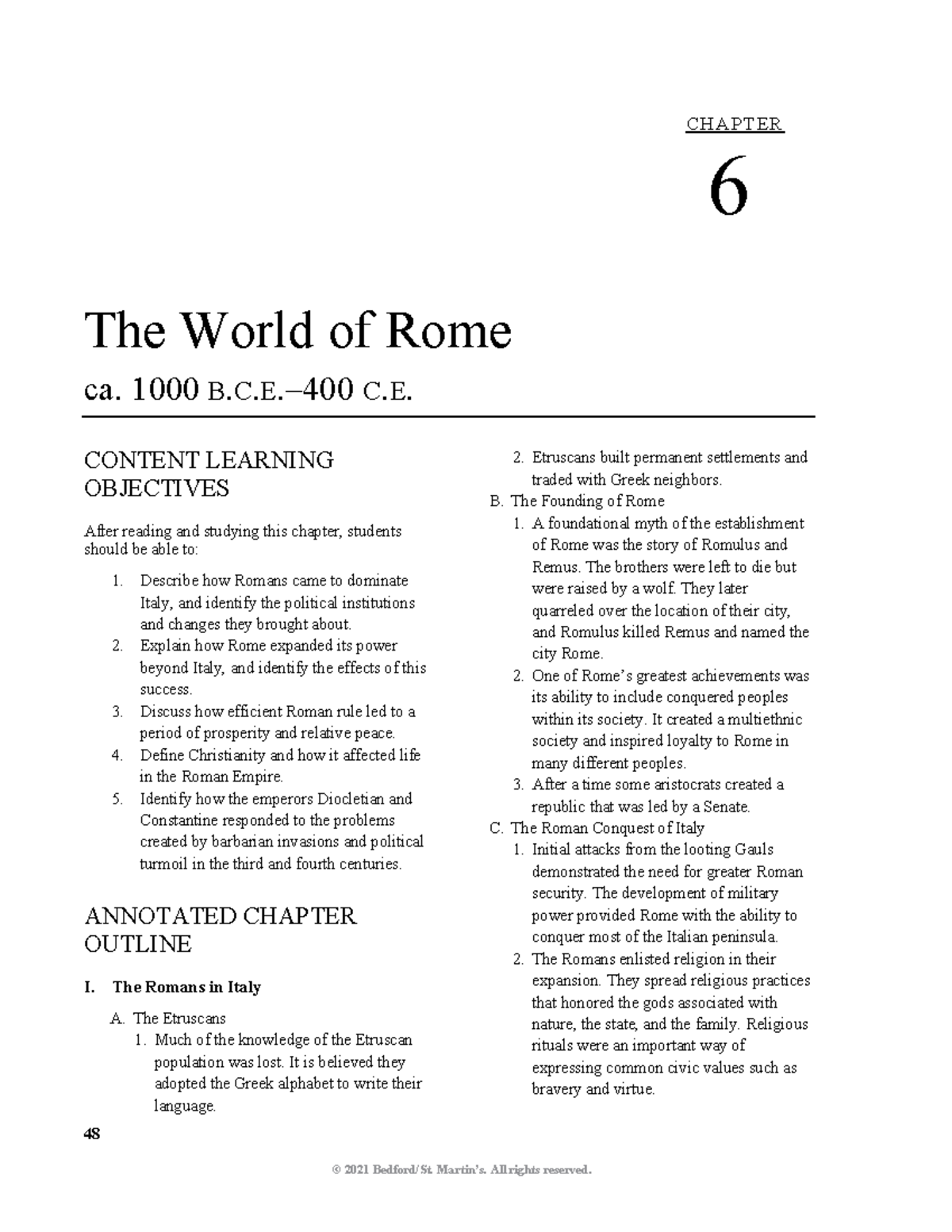 Chapter 6: The World of Rome (1000 B.C.E.–400 C.E.) - Studocu