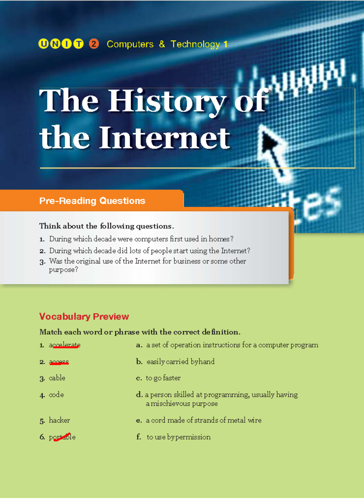 Unit 2: Computers Technology 1 - The History of the Internet Study ...