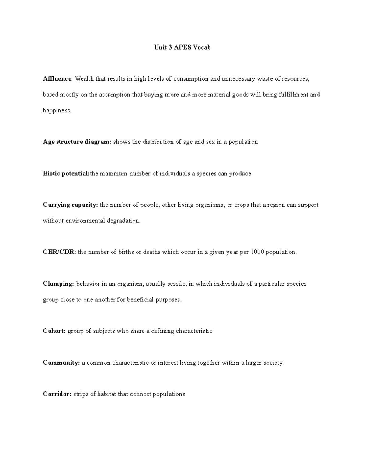 APES Unit 3 Vocabulary: Key Terms and Concepts Explained - Studocu