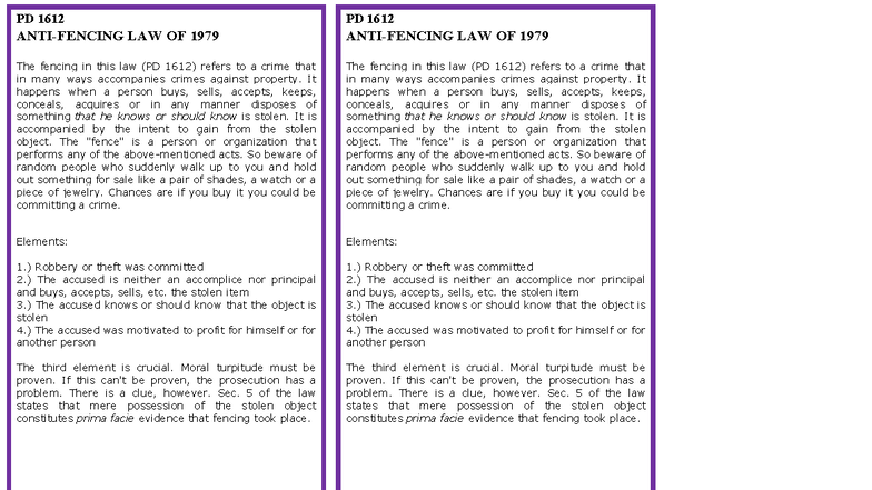 PD 1612 Anti-Fencing Law Overview and Key Elements - Studocu
