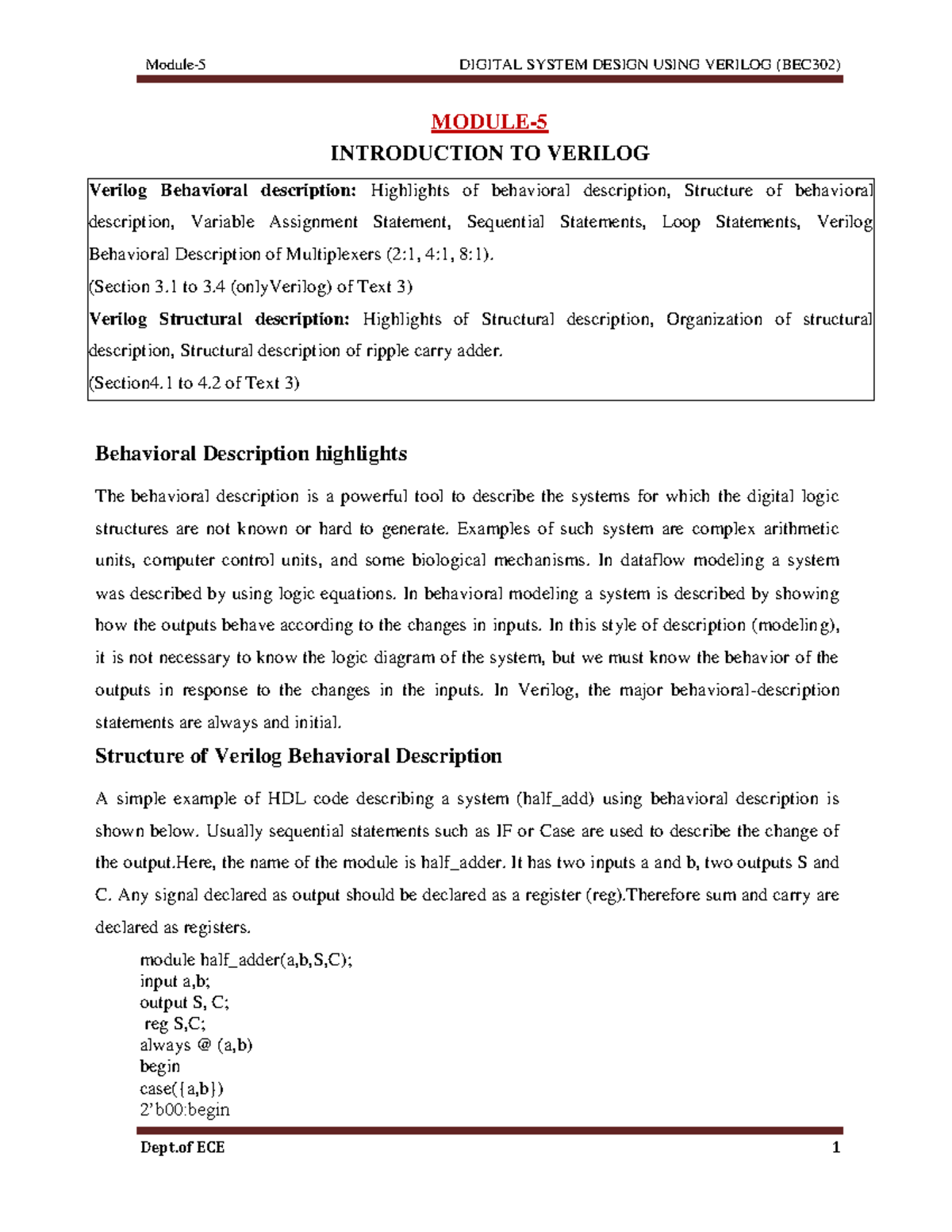 DIGITAL SYSTEM DESIGN USING VERILOG (BEC302) - Module 5 Notes - Studocu