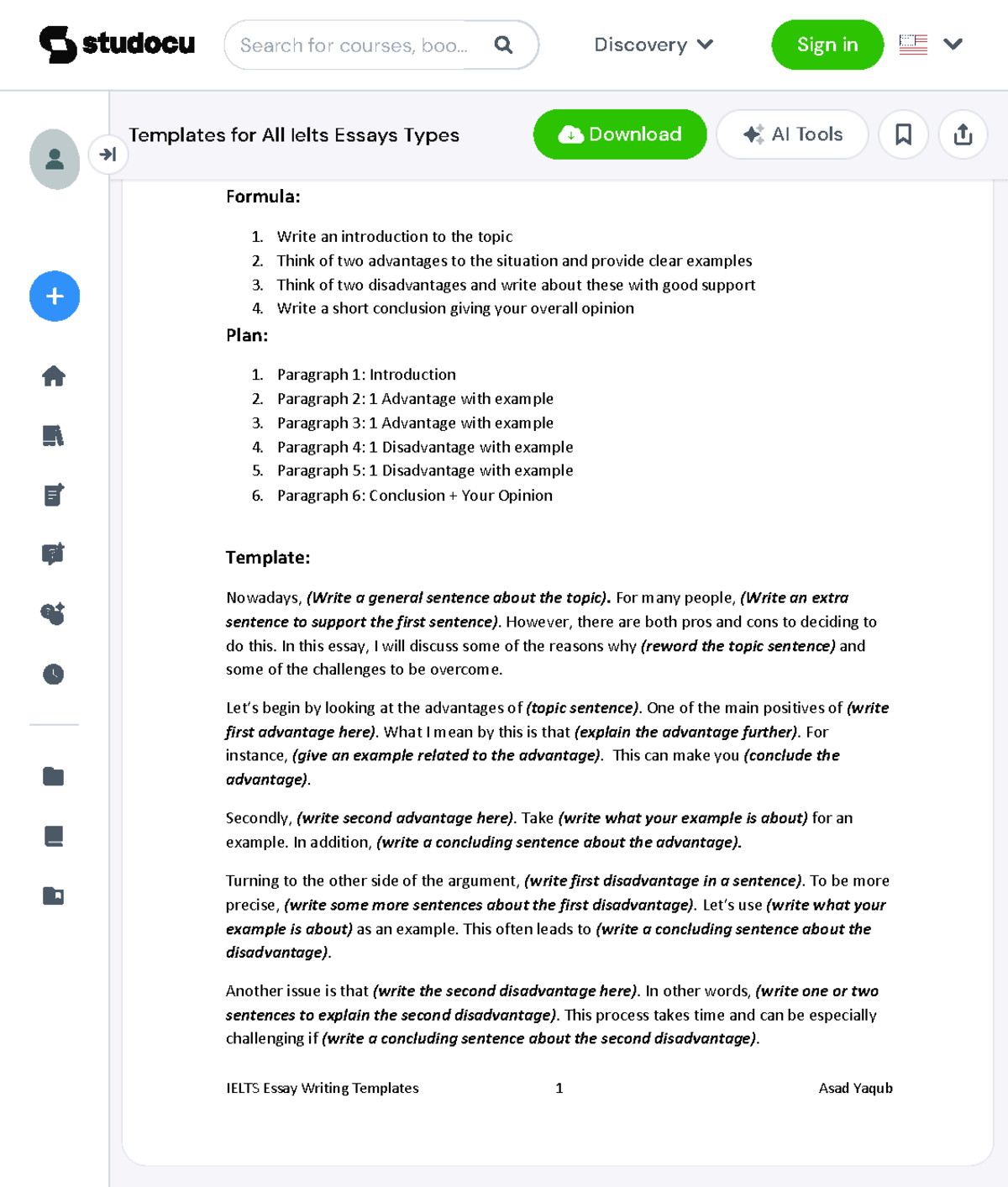 IELTS Essay Writing: Advantages & Disadvantages Template - Type 1 - Studocu