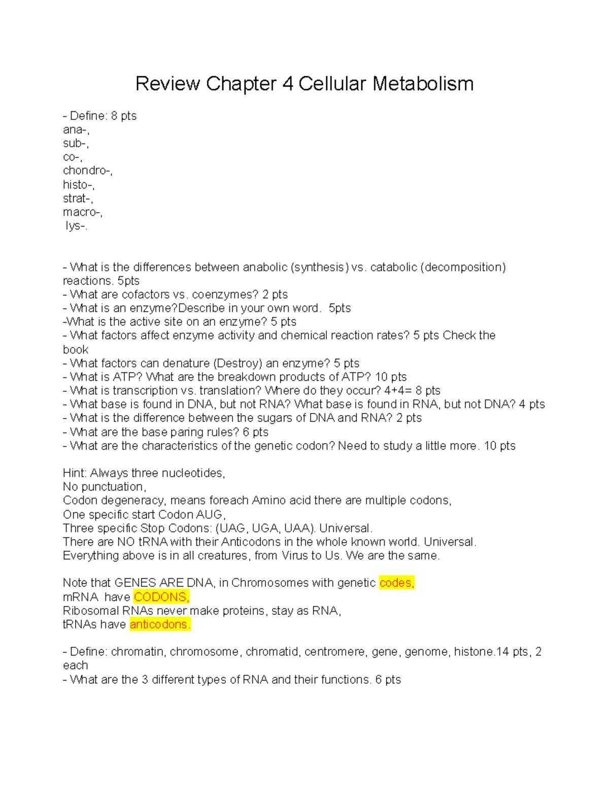 Exam Review Chapter 4 Cellular Metabolism - What is the differences ...