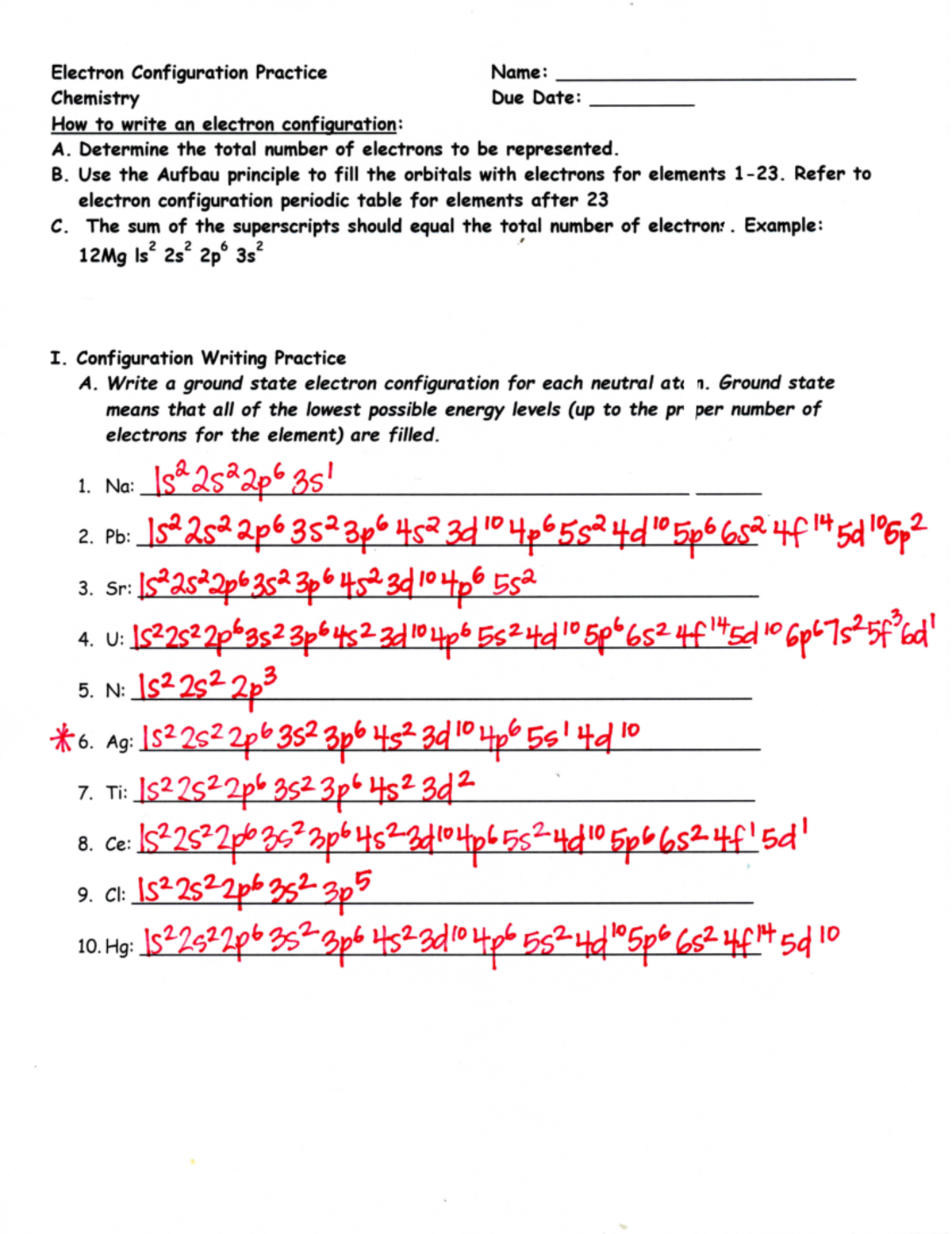 Electron Configuration Practice Worksheet 1