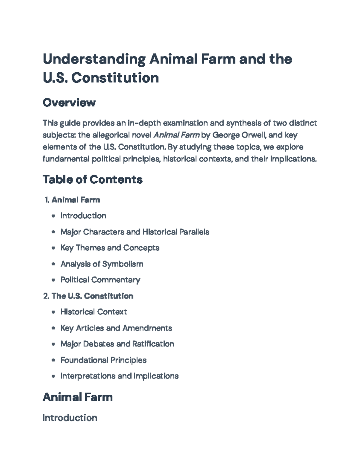 Analysis of Animal Farm and the U.S. Constitution: A Study Guide ...