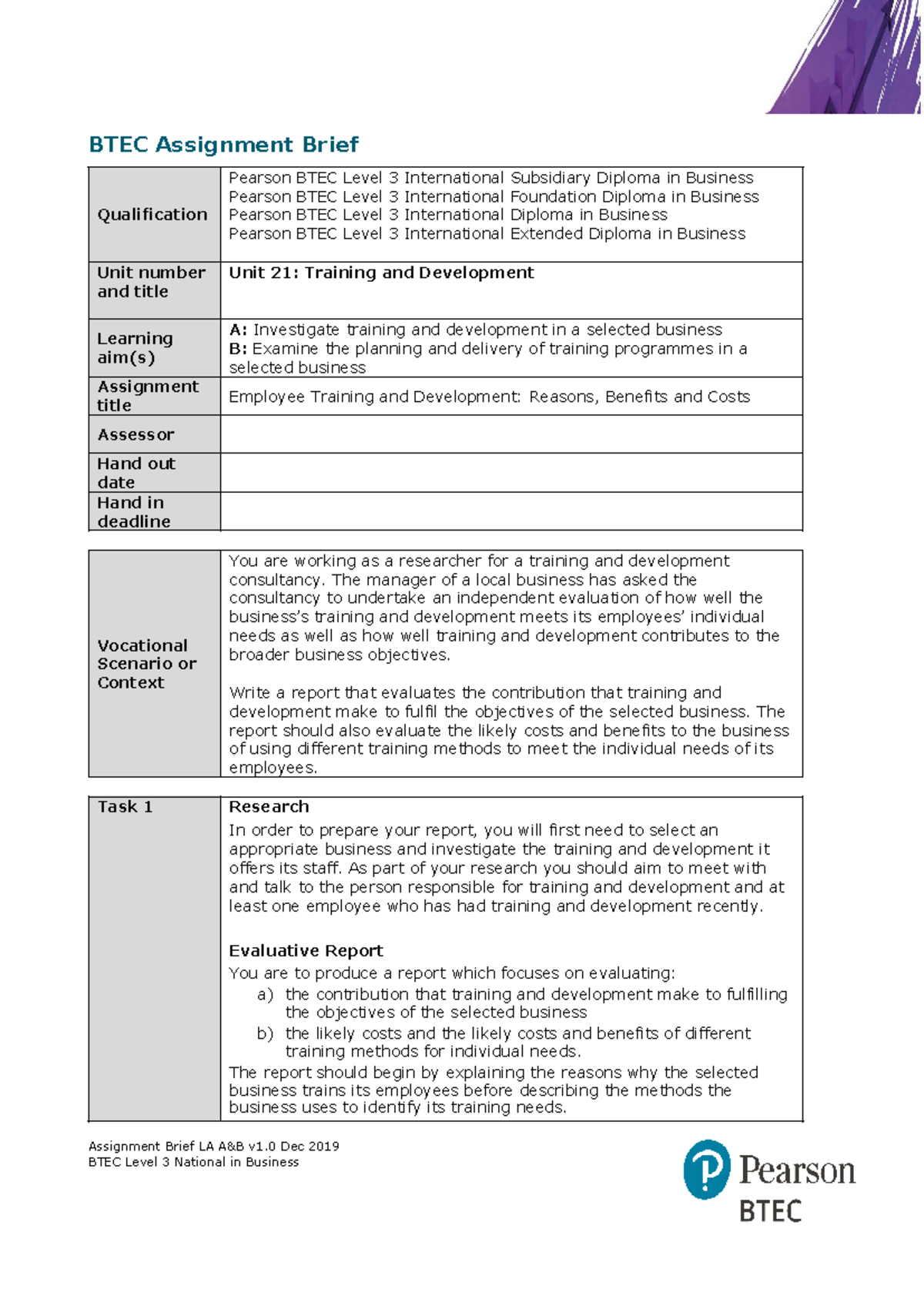 Unit 21 Training-and-Development-AAB Learning Aims AB Version 1 Dec ...