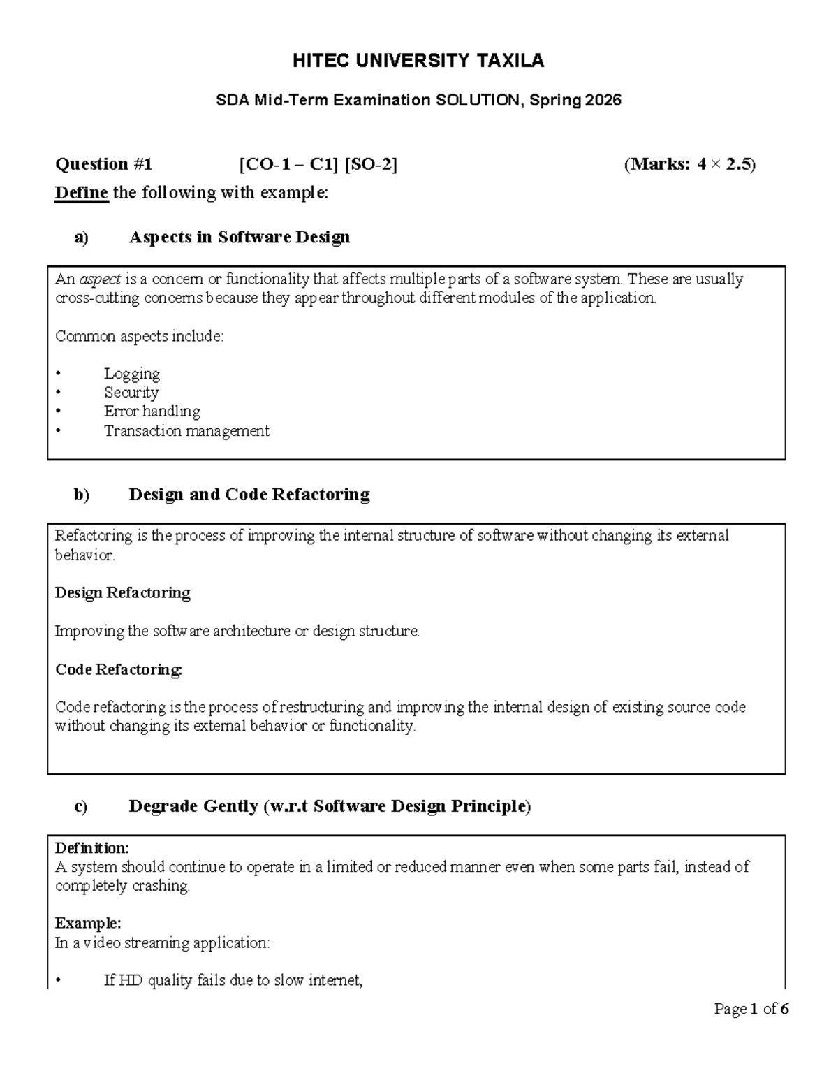 SDA Mid Term Solution - Software Design Art & Architecture (Spring 2026 ...