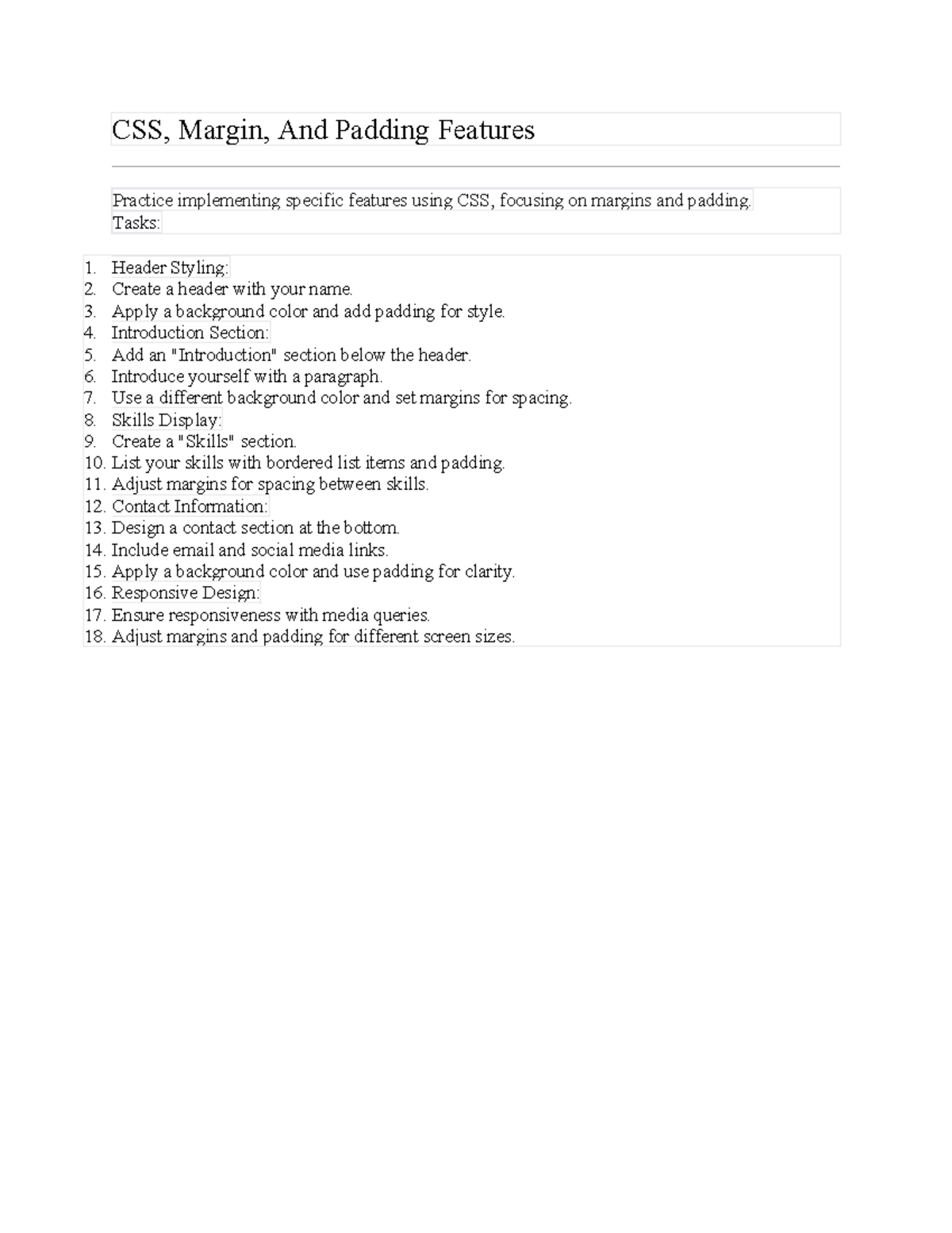 CSS Assignment - Implementing Margin and Padding Features - Studocu