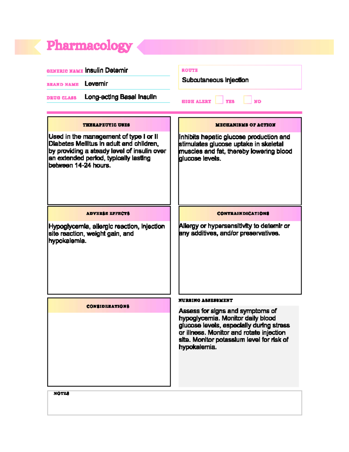 Pharmacology: Insulin Detemir Drug Card Overview and Key Details - Studocu