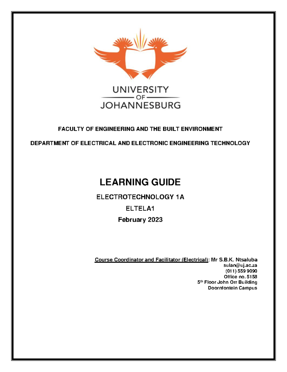Electrotech 1A Learning Guide - BEng Tech 2023 Overview - Studocu