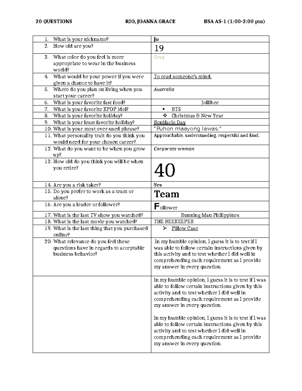 20 Questions IT - Personal Reflection Assignment - Studocu