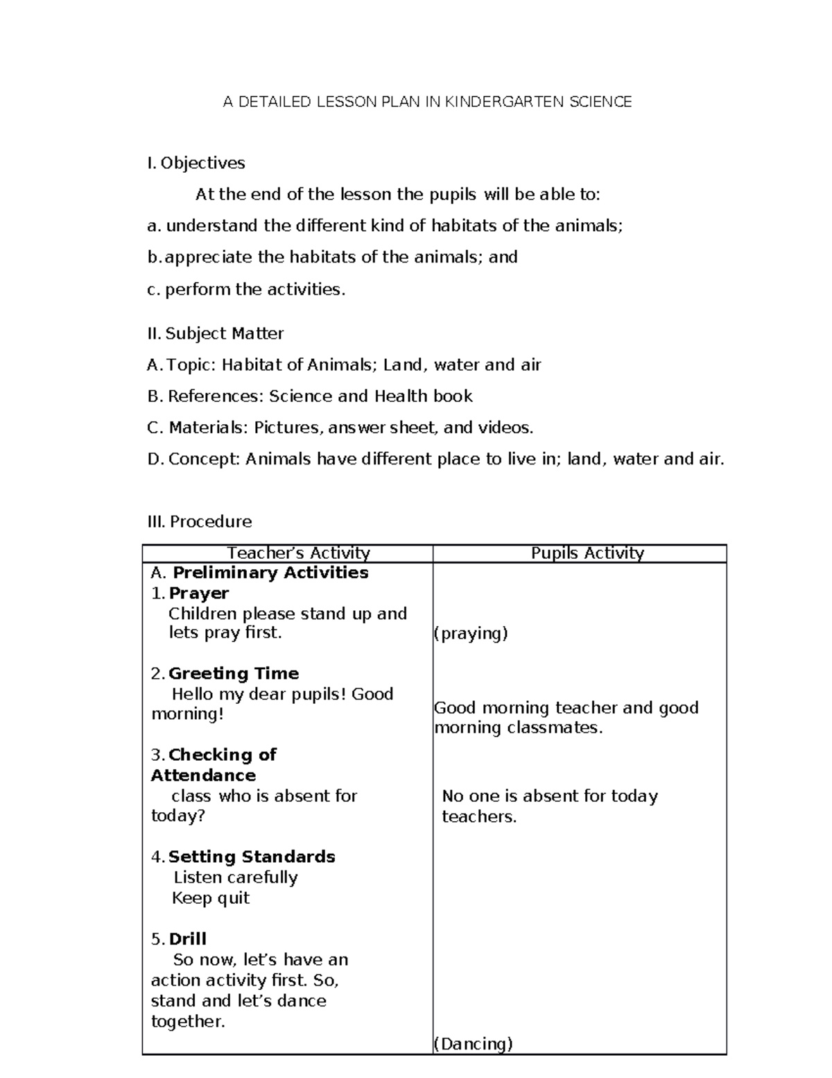 Kindergarten - Nothing - A DETAILED LESSON PLAN IN KINDERGARTEN SCIENCE ...