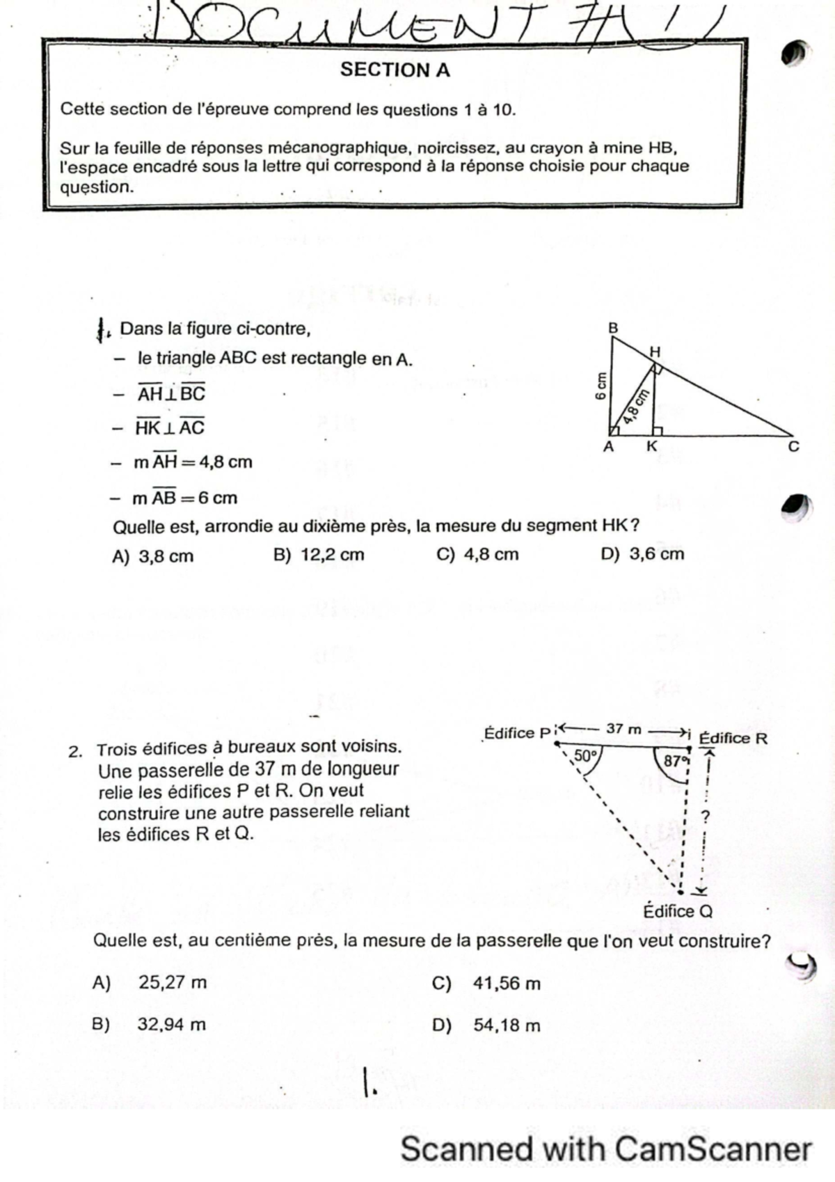 Examen 2013 - Questions de Mathématiques et Statistiques - Studocu