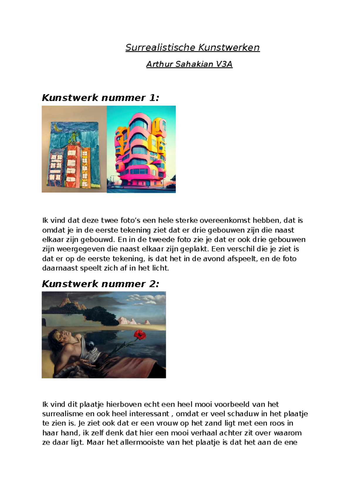 Surrealistische Kunstwerken Analyse - Arthur Sahakian V3A - Studeersnel